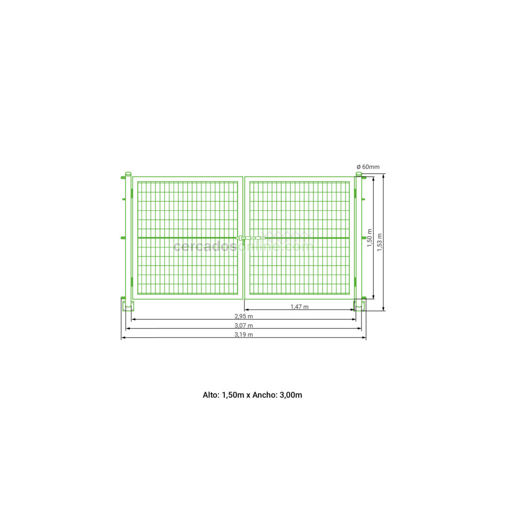 Puerta vehicular 2 hojas para malla simple torsión galvanizada 1,50 ...