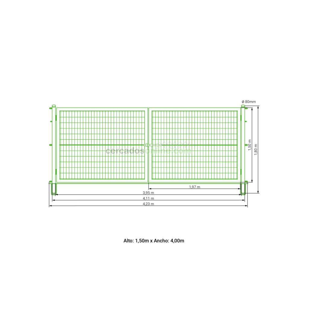 Puerta vehicular 2 hojas para malla simple torsión galvanizada 1,50 ...
